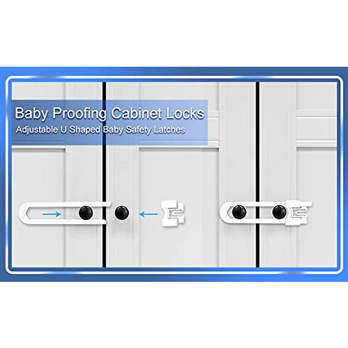 10 Pack Baby Sliding Cabinet Locks - Vmaisi Adjustable U Shaped Child Safety Locks,Childproof Latches for Kitchen Bathroom Storage Cupboards Doors, Handles and Knobs White (10)