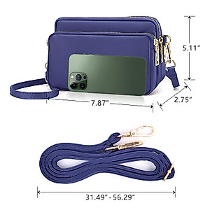 WITERY Multi Zipper Small Crossbody Bags for Women - Waterproof Mini Purse Nylon Travel Shoulder Bag Cell Phone Purse Pouch with Shoulder Strap