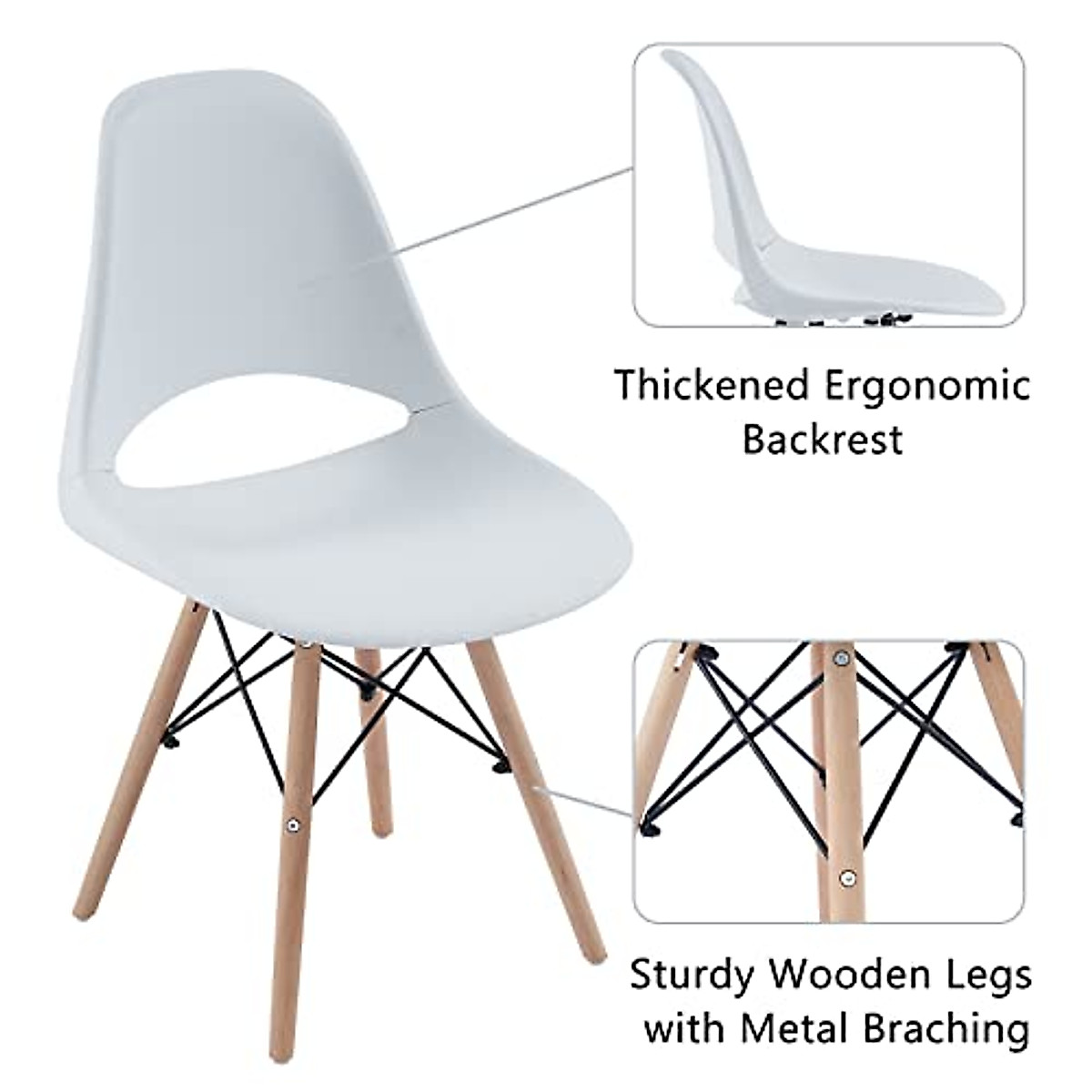 LOVSPATIO Mid Century Modern Hollow Back Dining Chiar,DSW Shell Plastic Lounge Chairs for Kitchen,Living Room,Bedroom,Set of 4 (White)