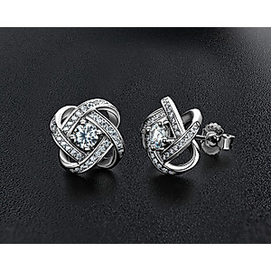 Moissanite Stud Earrings for Women Sterling Silver Moissanite Dianmond Piercing Earring Aretes para Mujer Love knot Hypoallergenic Anniversary Birthday Mothers Day Gifts for Her Women Mom Wife