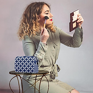 TBOUOBT Cosmetic Travel Bags, Makeup Case, Makeup Bag for Toiletries, Ethnic Navy Blue Round