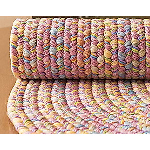 Super Area Rugs Braided Rug for Kids Room - Nursery Rug - Classroom Rug - Made in USA - Washable Rug for Playroom - Hipster, Pink Multi, 4' X 6' Oval