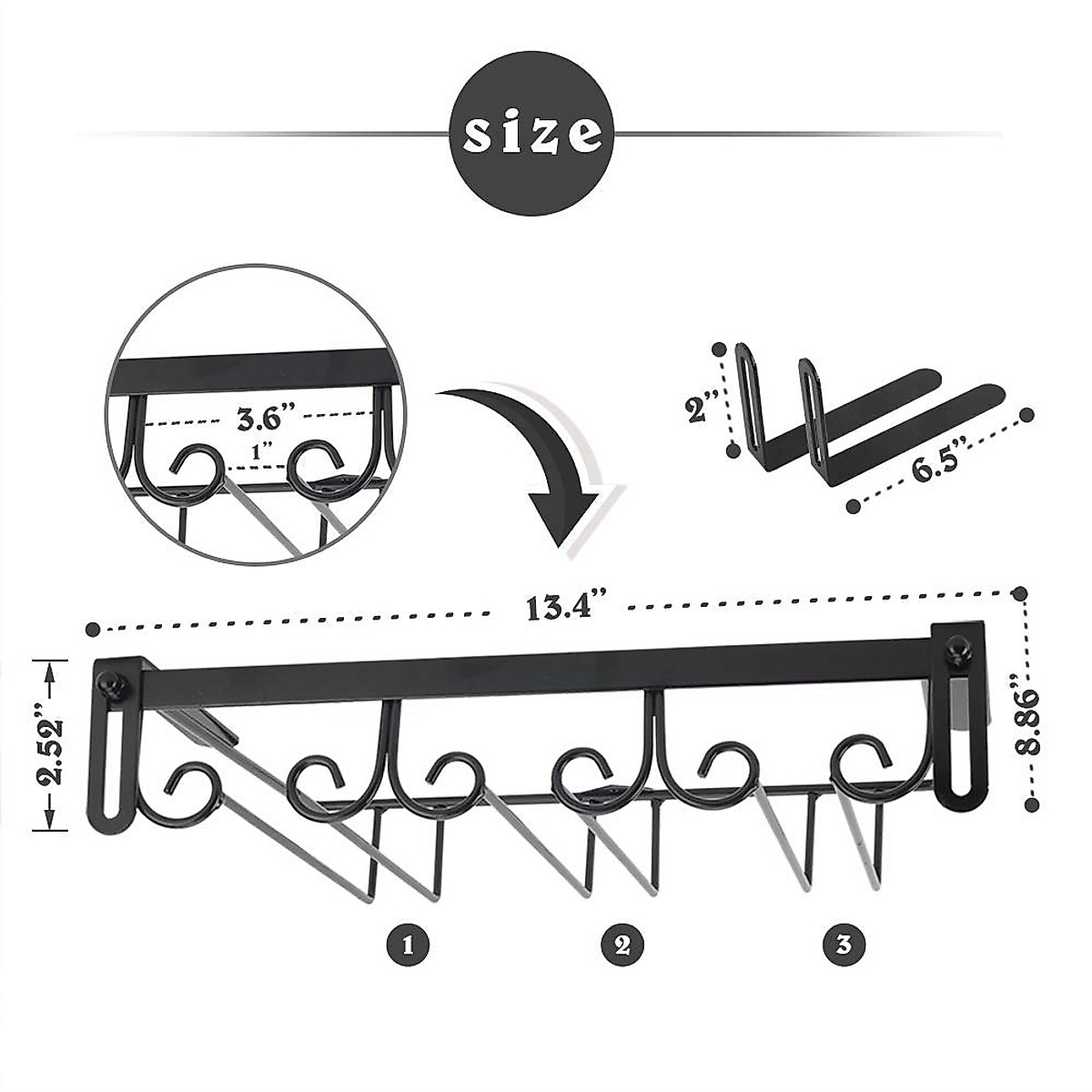 DreamiDeco Nail Free Wine Glass Rack Under Cabinet Hanging Stemware Rack, Metal Wine Glass Holder Under Shelf for Bar, Kitchen(Black, 3 rows)