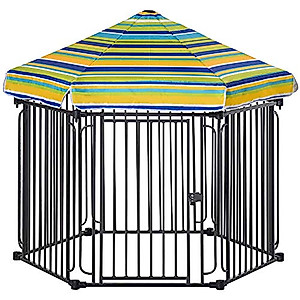 PawHut 48" x 41" Heavy-Duty Metal Dog Playpen, Outdoor Pet Cage Kennel, Puppy Exercise Fence Barrier with Weather-Resistant Polyester Roof, Locking Door, & Metal Frame