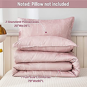 Litanika Pink Full Size Comforter Sets for Girls, 3 Pieces Cute Blush Floral Women Lightweight Bedding Comforter Sets, Flowers Soft Bed Set Gift Choice All Season (79x90In Comforter, 2 Pillowcases)