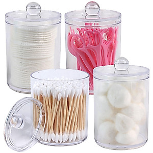 Aynoo 1 Pack Qtip Holder Dispenser Apothecary Jars for Cotton Swabs, Cotton Pads, Floss Picks Vanity Makeup Storage Organizer Set, Clear, 1 Pack, 12 oz