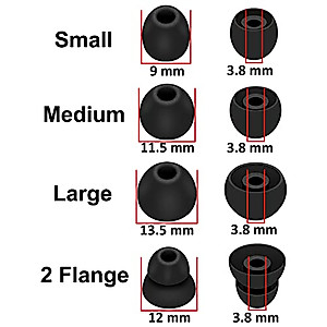 A-Focus 16 Pairs 3.8mm Inner Hole Ear Tips Fit Most in-Ear Earbuds ( Inner Hole 3.8mm -4.5mm ), Replacement Silicone Eartips Compatible with Beats Flex WF-1000XM4 and Powerbeats Pro, Black