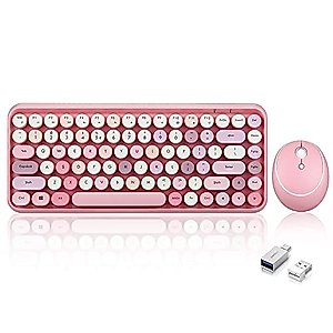 Perixx PERIDUO-713 Wireless Mini Keyboard and Mouse Combo, Retro Round Key Caps, Pastel Pink, US English Layout
