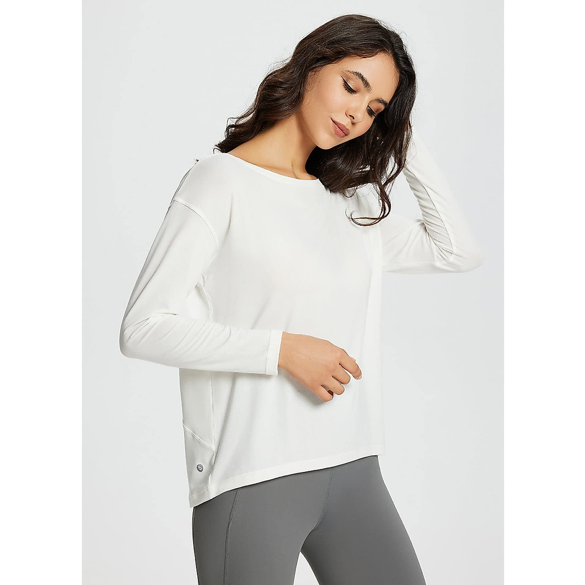 BALEAF Womens Long Sleeve Workout Tops Active Running Shirts Loose Fit Quick Dry Athletic Yoga Tee Shirts Lightweight Casual Fall White XL