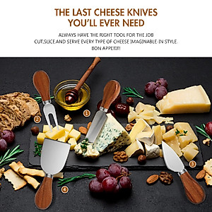 DRPORONYN Cheese Knife Set, Cheese Knives For Charcuterie Board, Stainless Steel 4-Piece Cheese Cutter (Original Aacia Handle) Gift Ready
