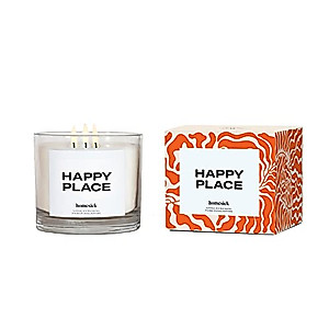 Homesick Premium Scented Candle, Happy Place - Scents of White Lily, Grapefruit, Jasmine, 3 Wick, 26 oz, 110-150 Hour Burn, Gifts, Soy Blend Candle Home Decor, Relaxing Aromatherapy Candle