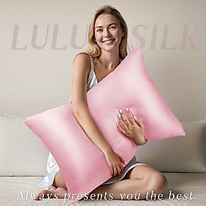 LULUSILK Pink Silk Pillowcase for Hair and Skin, Mulberry Silk Pillow Case with Zipper Closure, Standard Size, Pack of 1