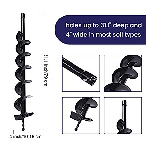DYRABREST Auger Drill Bit 4 inch Garden Plant Flower Bulb Auger Spiral Hole Drill for Post Holes Replacement Earth Digger Planting Drill