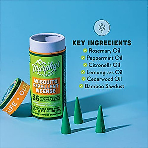 Murphy’s Naturals Mosquito Repellent Incense Cones | DEET Free with Plant Based Essential Oils | 24 Minute Burn Time per Cone | Includes Ceramic Burning Dish | 36 Cones |