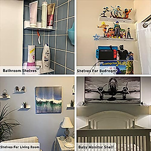 OAPRIRE Small Floating Wall Shelves Set of 4 - Easily Expand Wall Space - 9 Inch Acrylic Wall Shelf for Bedroom, Living Room, Bathroom, Office, Gaming Room with Cable Clips (4, White)