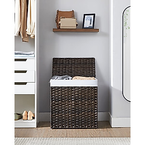 SONGMICS Handwoven Laundry Basket, 90L Synthetic Rattan Wicker Clothes Hamper with Lid and Handles (Brown)