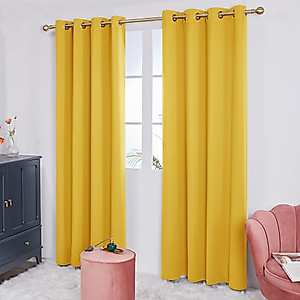Deconovo Yellow Curtains for Living Room, Blackout Drapes, Soundproof Window Curtain Panels, Grommet Top (Mellow Yellow, 52x84 Inch, Set of 2)