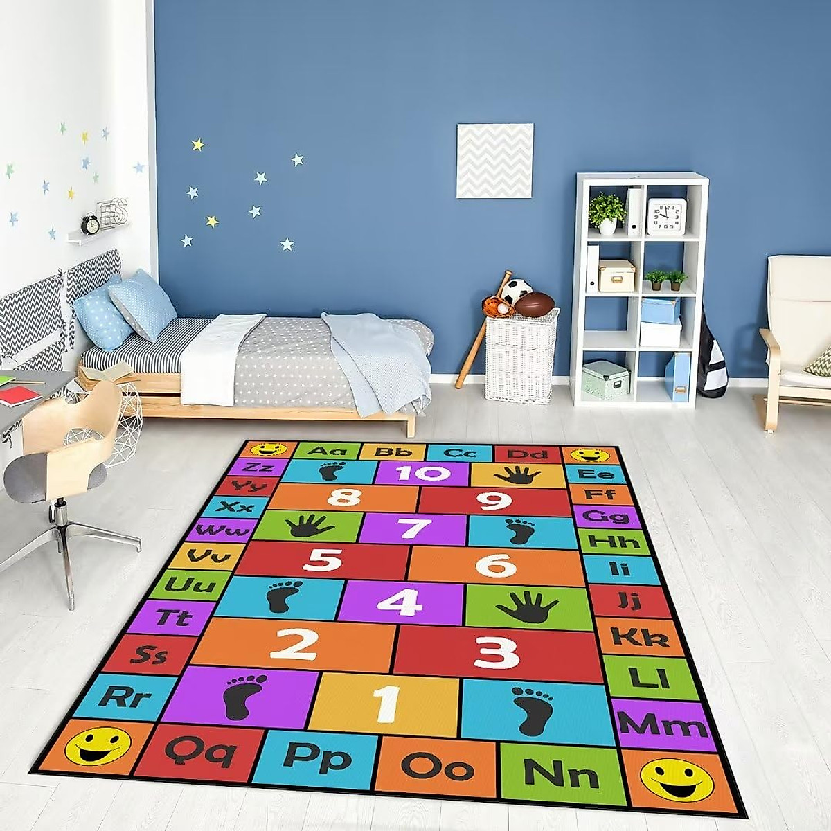 Kid Hopscotch Play Rug, ABC Alphabet Number Educational Carpet, Playroom Classroom Mat Non-Slip Washable (Red 31x47 in)