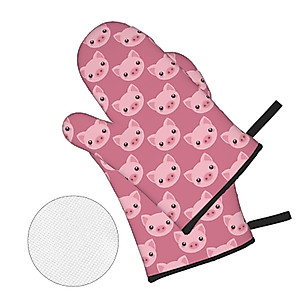 Pink Pig Oven Mitts and Pot Holders Set of 4 Washable Heat Resistant Kitchen Gloves Waterproof Oven Gloves and Hot Pads for Cooking Grilling BBQ Baking
