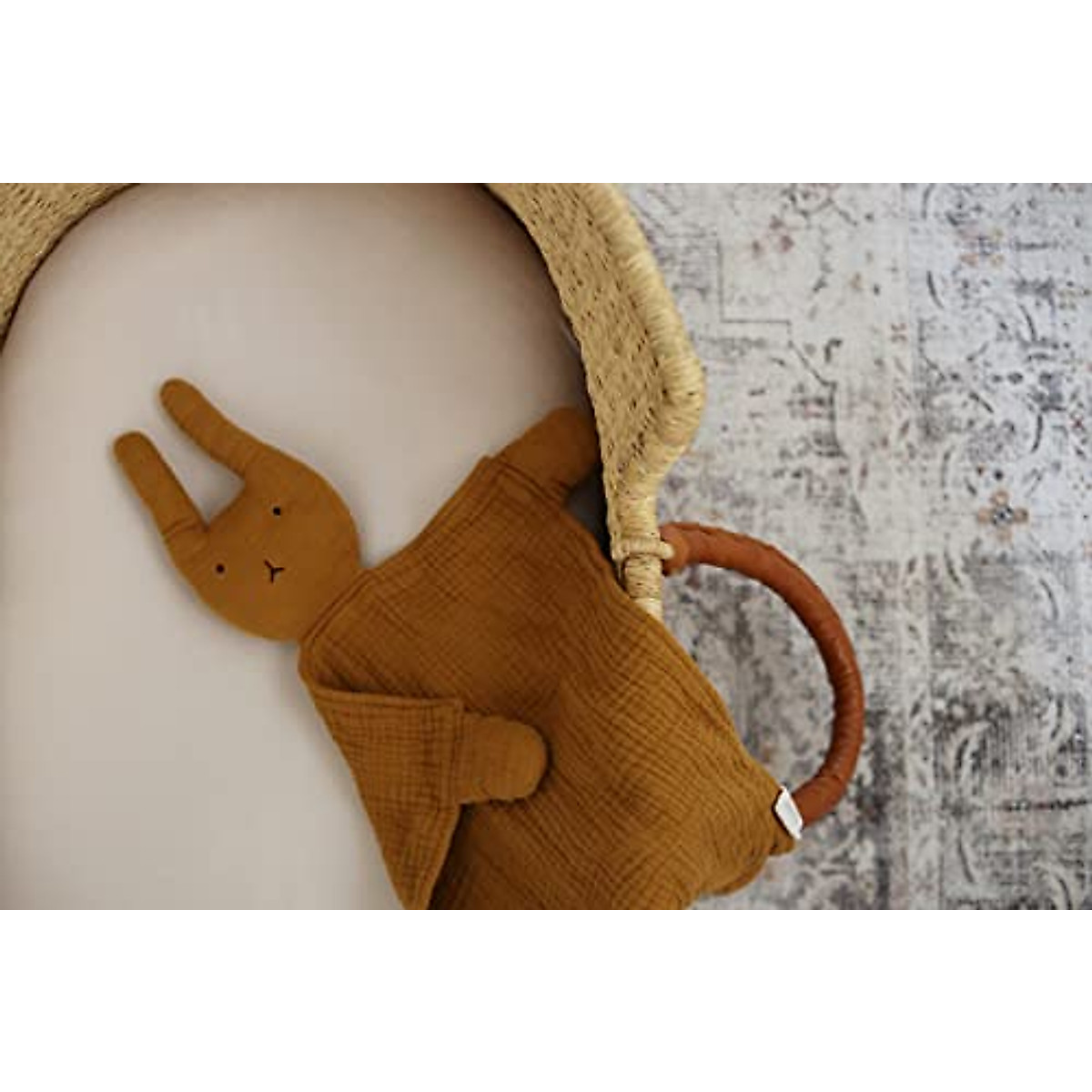 Marlowe & Co Organic Cotton Muslin Lovey Blanket, Organic Cotton Muslin Bunny Security Blanket (Toffee)