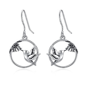 Hummingbird Dangle Drop Earrings for Women 925 Sterling Silver Bird Flower Jewelry Hummingbird Earrings Mother's Day gifts