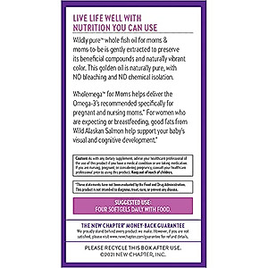 New Chapter Prenatal DHA - Wholemega for Moms Fish Oil Supplement with Omega-3 + Vitamin D3 for Prenatal & Postnatal Support - 90 ct softgels 500mg