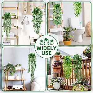 Artificial Hanging Plants for Shelf, 4 Pack Fake Potted Greenery Faux Eucalyptus Vine, Mandala Vine, String of Pearls,Pea pod Leaves in Pot for Office Living Room Bathroom Indoor Outdoor Décor