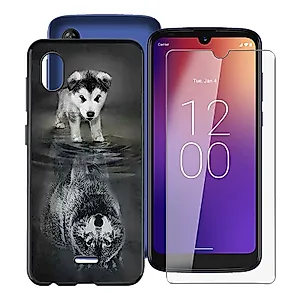HGJTF Phone Case for Moxee m2160 (6.0") with 1 X Tempered Glass Screen Protector, Black Soft Silicone Anti-Drop TPU Bumper Non-Slip Shell Cover for Moxee m2160 - Reflection