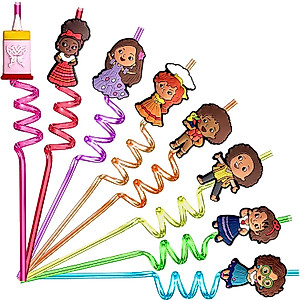 24Pcs Encan Party Favors Reusable Plastic Straws, Great Miagic Birthday Gift Filler for Encan Magic Movie Birthday Theme Party Supplies for Kids with 2 Cleaning Brush