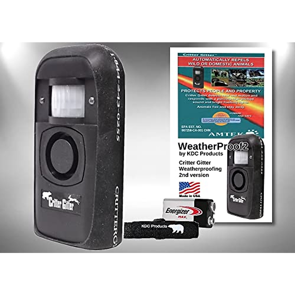 Amtek Critter Gitter Bundle with KDC Critter Gitter Weatherproof2 weatherproofing Band, Battery and immobilizing Strap