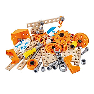 Hape Junior Inventor Deluxe Experiment Kit | 57 Piece Construction Building Toys, STEAM Science Kit for Kids 4 Years and Up (E3032A)