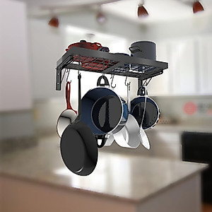 owosald pot rack organizer pots and pans organizer 24in pot racks for kitchen wall mounted 10pcs Hooks Matte Black