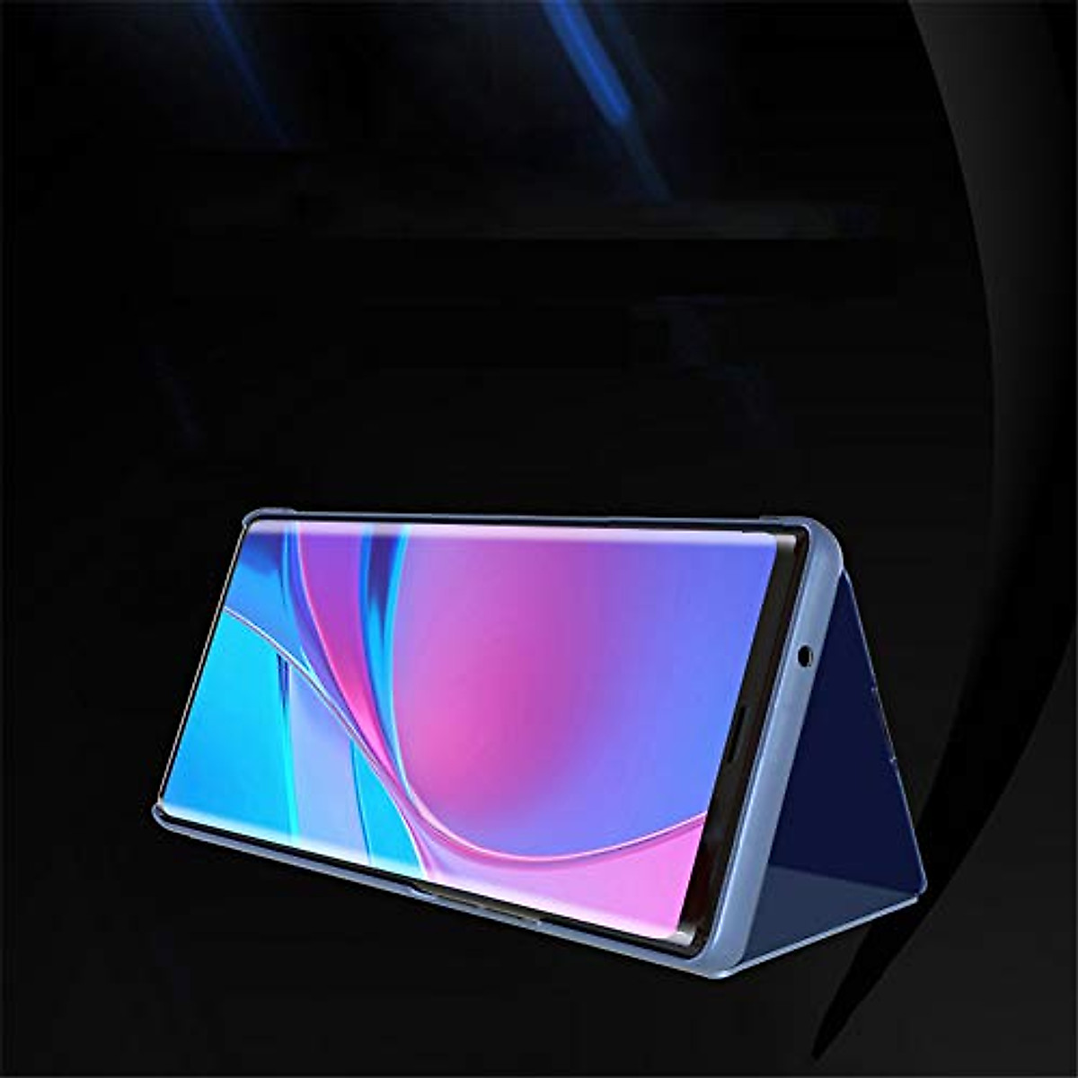 MEIKONST Xiaomi Redmi Note 8 Pro Case,PU Mirror Flip Ultra Slim Cover Scratchproof Clear View Window Built in Kickstand Full Body Protective Cover for Xiaomi Redmi Note 8 Pro,QH Mirror Black