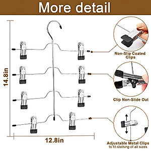 CoHoXXYY 4-Tier Skirt Hangers, Pants Hangers with Clips - Space Saving, Non-Slip, Adjustable Clips, Suitable for Skirts, Shorts, Kids Clothing (3-Pack)