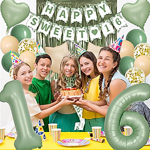 Sweet 16 Party Decorations, Sage Green 16th Birthday Decorations for Girls Sweet 16 Birthday Banner Green Balloons Kit for Her Birthday Party Supplies