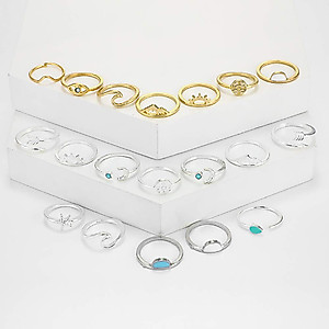 CSIYANJRY99 19Pcs Boho Retro Stackable Rings Sets for Women,Peak Sea Wave Compass Turquoise Knuckle Finger Rings
