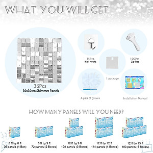 Shimmer Wall Backdrop 36 Panels Silver Backdrop Shimmer Panels Glitter Sequin Backdrop for Wedding Bridal Shower Birthday Decorations