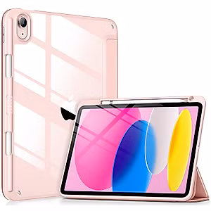 DTTOCASE for iPad 10th Generation Case 2022, 10.9 Inch Case with Clear Transparent Back and TPU Shockproof Frame Cover [Built-in Pencil Holder, Support Auto Sleep/Wake] -Rose Gold