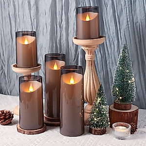 NURADA Flameless Candles: Acrylic LED Pillar Candles Battery Operated with Remote and Timer for Romantic Ambiance and Home Table Bathroom Decor, Gray, Pack of 5