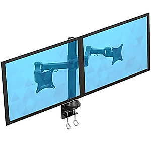 Mount-It! Dual Monitor Mount | Double Monitor Desk Stand | Fits 2 Computer Screens 19 20 21 22 23 24 27 Inches | C-Clamp and Grommet Base | Heavy Duty Full Motion Arms | VESA 75 100 Compatible