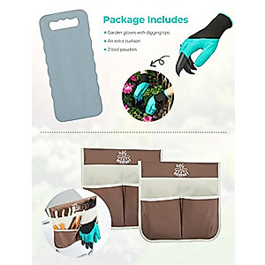 DEERFAMY Garden Stool, Garden Kneeler and Seat Load Capacity 350 Lbs, Folding Garden Chair for Kneeling and Sitting, Heavy Duty Kneeling Bench with Extra Kneeling Pad, 2 Tool Pouches, Digging Gloves