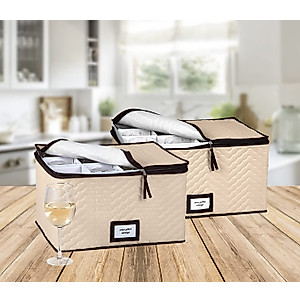 Hold N Storage Pack of 2 Sizes Wine Glass Storage with dividers – Each Holds 12 standard size wine glasses up to 10" H – Stemware Storage Case, Protects Fine China, Durable Quilted Microfiber Bin with