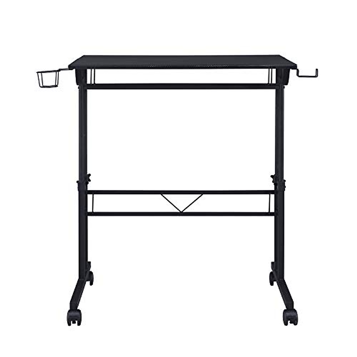 Techni Mobili Rolling Writing Desk with Height Adjustable Desktop and Moveable Shelf, Black