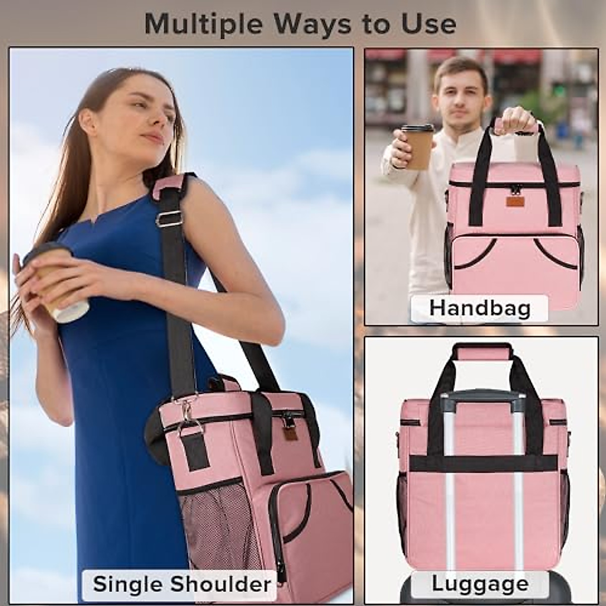 IAVEYG Coffee Maker Travel Bag Compatible with Keurig K-Mini or K-Mini Plus,Single Serve Coffee Brewer Portable Storage Bag with Multiple Pockets for K-Cup Pods,Storage Bag With Shoulder Strap (Pink)