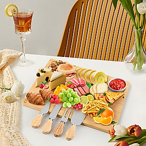 Lexda Bamboo Cheese Board and Knife Set - 14” x 11” Large Charcuterie Boards Set, Cheese Tray Platter Servers with Clasp Knife Holder, Gift for Anniversary, Housewarming, Christmas, Thanksgiving