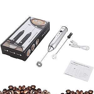 Milk Frother Handheld Foam Maker USB Rechargeable Coffee Frother with 2 Stainless whisks，3-Speed Adjustable Mini Blender for Cappuccino, Latte, Bulletproof Coffee, Egg Mix, Matcha, Hot Chocolate