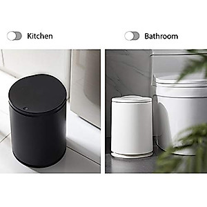 HANAMYA 10 Liter / 2.6 Gallon Cylindrical Trash Can with Press Top Lid, Round Garbage Bin, for Home, Office, Bathroom, Black