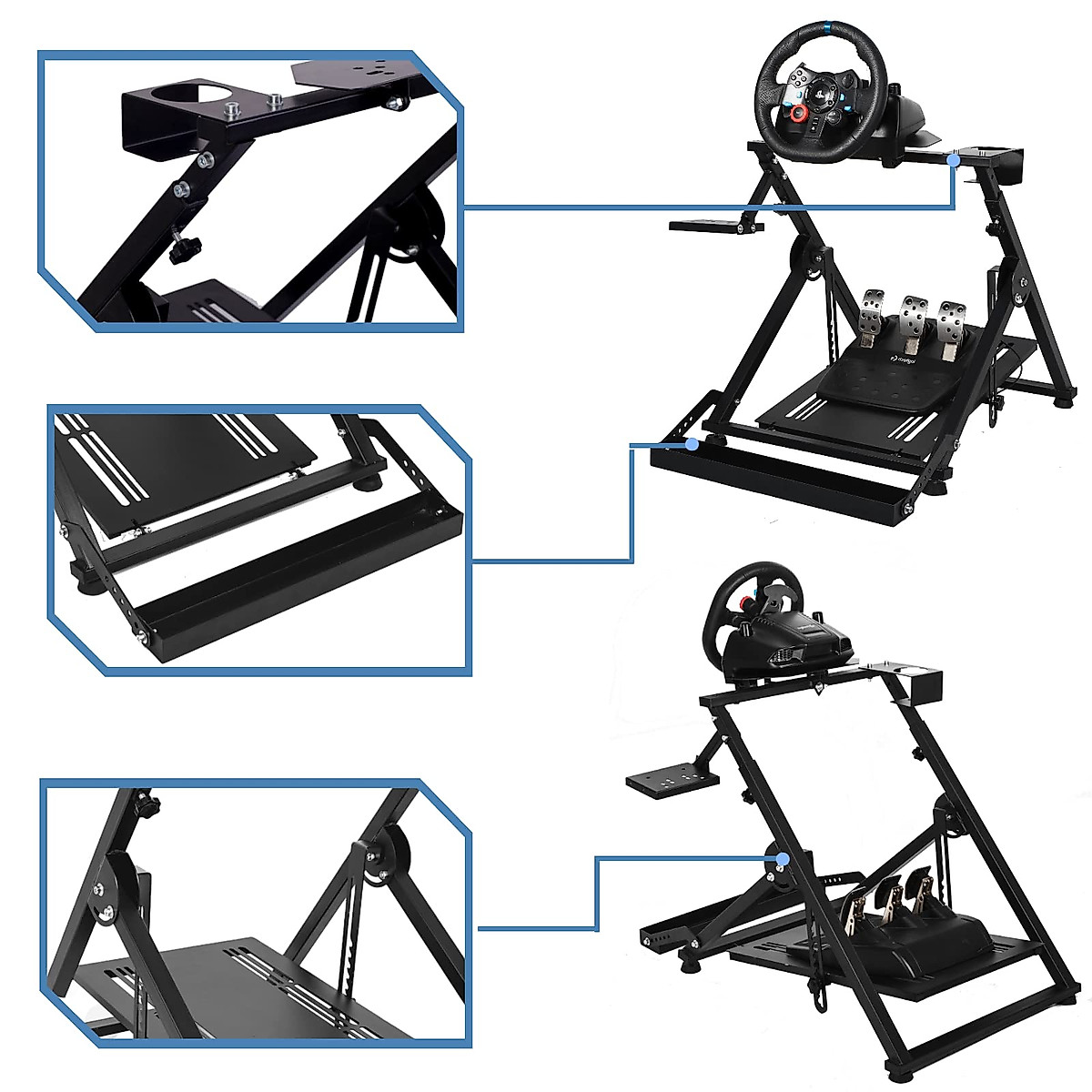 Anman Foldable Sim Racing Wheel Stand with Fixed Slot Fit for Logitech G25 G27 G29 G920 G923 Fanatec Thrustmaster Racing Simulator Tilt Adjustable Steering Wheel Stand,Wheel & Pedal Not Included