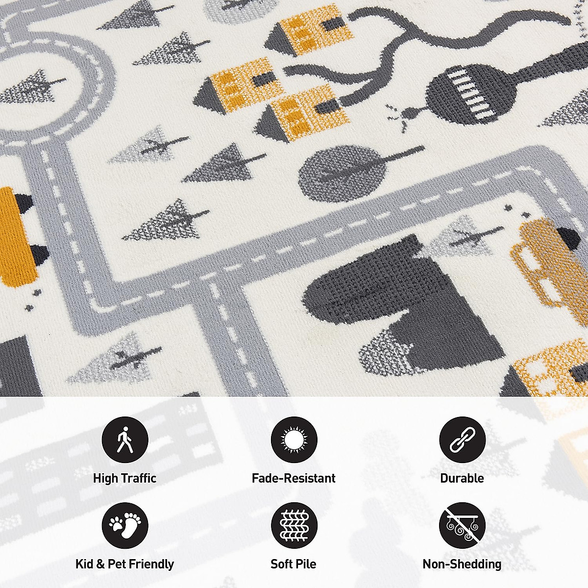 Rugshop Kids Play Road Rug for Playroom,Kidsoom,Nursery Room Interactive Cityscape for Cars and Toys Indoor Soft Area Rug 8' x 10' Cream