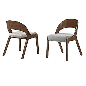 Armen Living Polly Mid-Century Modern Dining Accent Chairs Finish Fabric-Set of 2, 20" Wide, Walnut/Grey